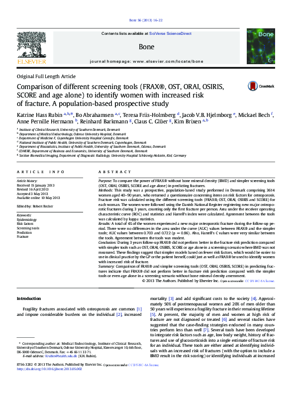(PDF) Comparison of different screening tools (FRAX®, OST, ORAI, OSIRIS ...
