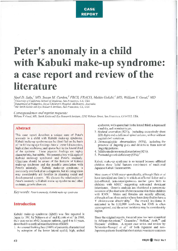 (PDF) Peter's anomaly in a child with Kabuki make-up syndrome: a case ...
