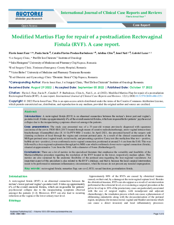 (PDF) Modified Martius Flap for repair of a postradiation Rectovaginal ...