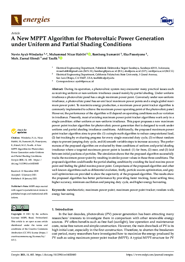 Pdf A New Mppt Algorithm For Photovoltaic Power Generation Under Uniform And Partial Shading