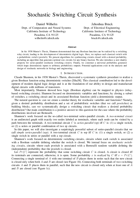 (PDF) Stochastic switching circuit synthesis