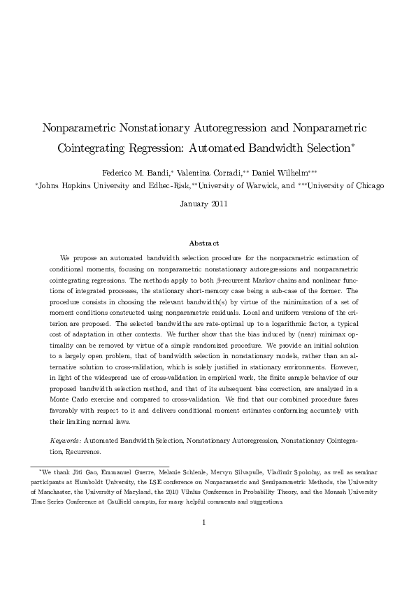 Pdf Nonparametric Nonstationary Autoregression And Nonparametric