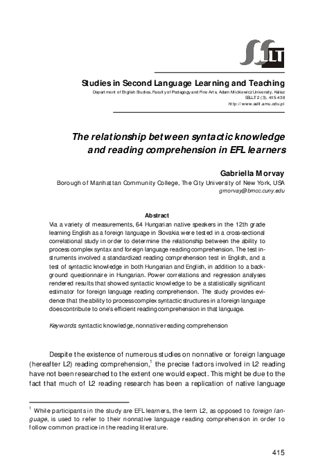 (PDF) The relationship between syntactic knowledge and reading comprehension in EFL learners