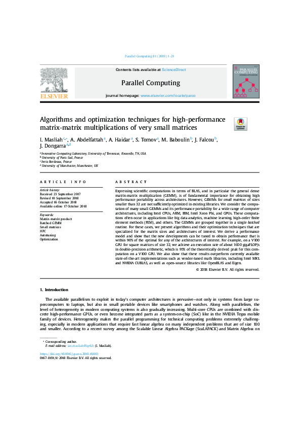 Pdf Algorithms And Optimization Techniques For High Performance Matrix Matrix Multiplications
