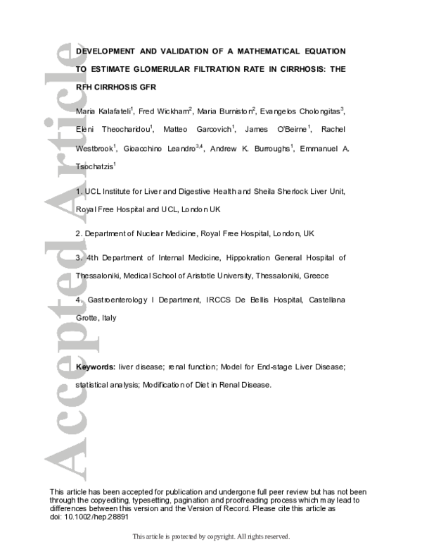 (PDF) Development and validation of a mathematical equation to estimate glomerular filtration ...