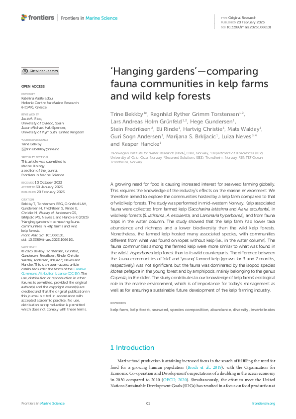 (PDF) ‘Hanging gardens’—comparing fauna communities in kelp farms and ...