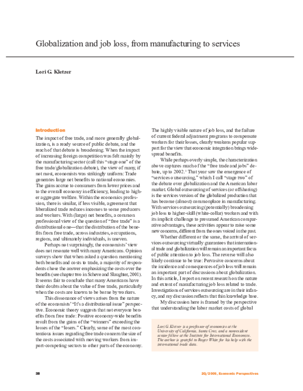(PDF) Globalization and job loss, from manufacturing to services