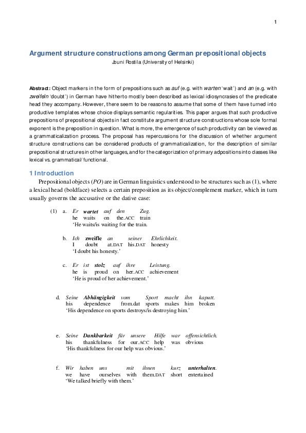 (PDF) Argument structure constructions among German prepositional objects | Jouni Rostila ...