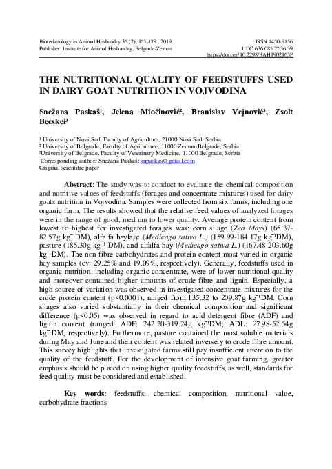 (PDF) The nutritional quality of feedstuffs used in dairy goat ...