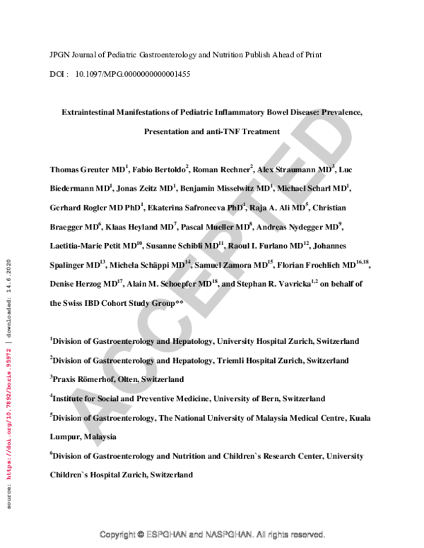 (PDF) Extraintestinal Manifestations of Pediatric Inflammatory Bowel ...