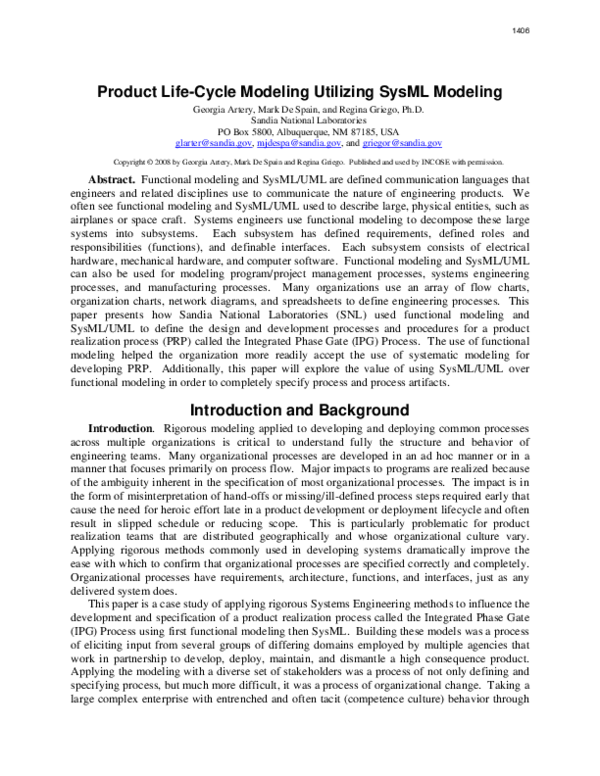 (PDF) KR01 Product Life-Cycle Modeling Utilizing SysML Modeling | Mark ...