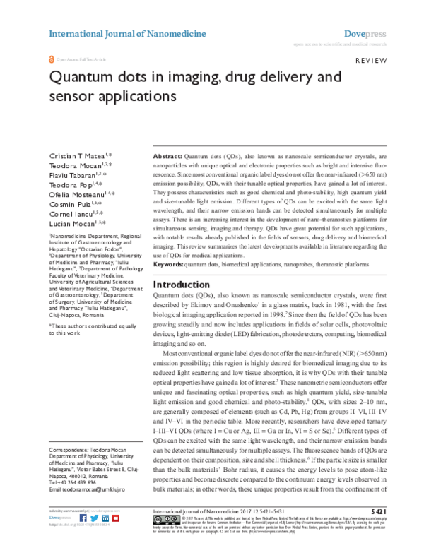 (PDF) Quantum dots in imaging, drug delivery and sensor applications