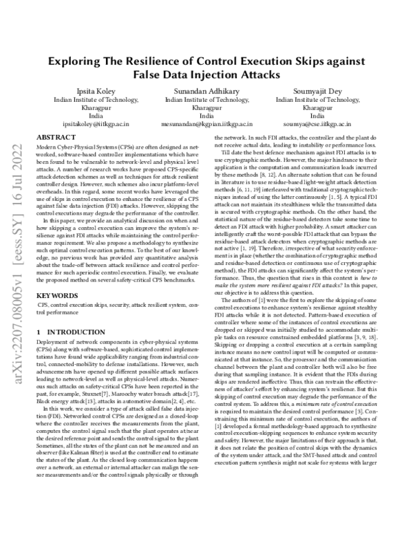(PDF) Exploring The Resilience of Control Execution Skips against False Data Injection Attacks