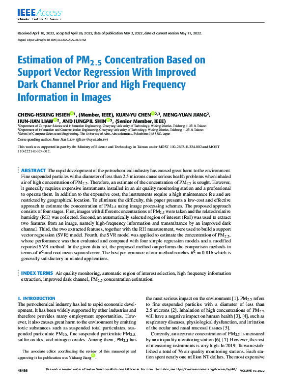 (PDF) Estimation of PM2.5 Concentration Based on Support Vector Regression With Improved Dark ...