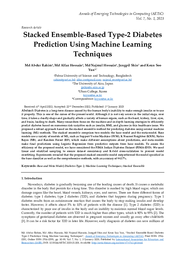 (PDF) Stacked Ensemble-Based Type-2 Diabetes Prediction Using Machine ... (PDF) Stacked Ensemble-Based Type-2 Diabetes Prediction Using Machine ...