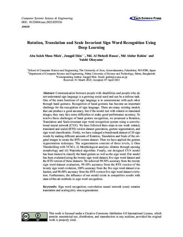 Pdf Rotation Translation And Scale Invariant Sign Word Recognition Using Deep Learning