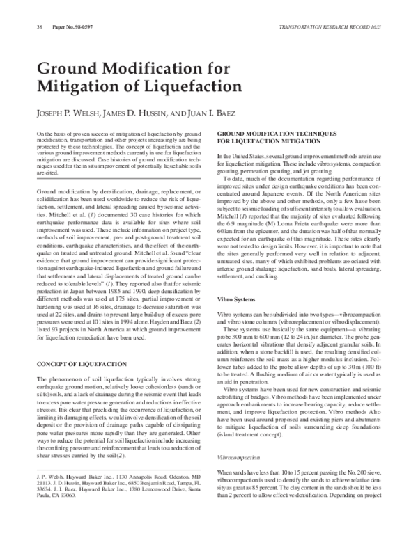 (PDF) Ground Modification for Mitigation of Liquefaction