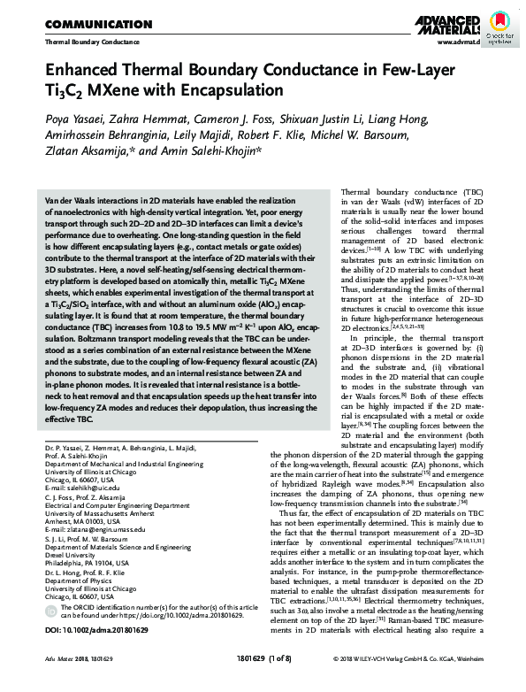 (PDF) Enhanced Thermal Boundary Conductance in Few‐Layer Ti3C2 MXene ...