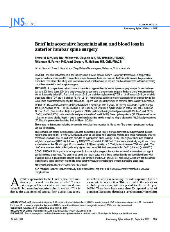 (PDF) Brief intraoperative heparinization and blood loss in anterior ...