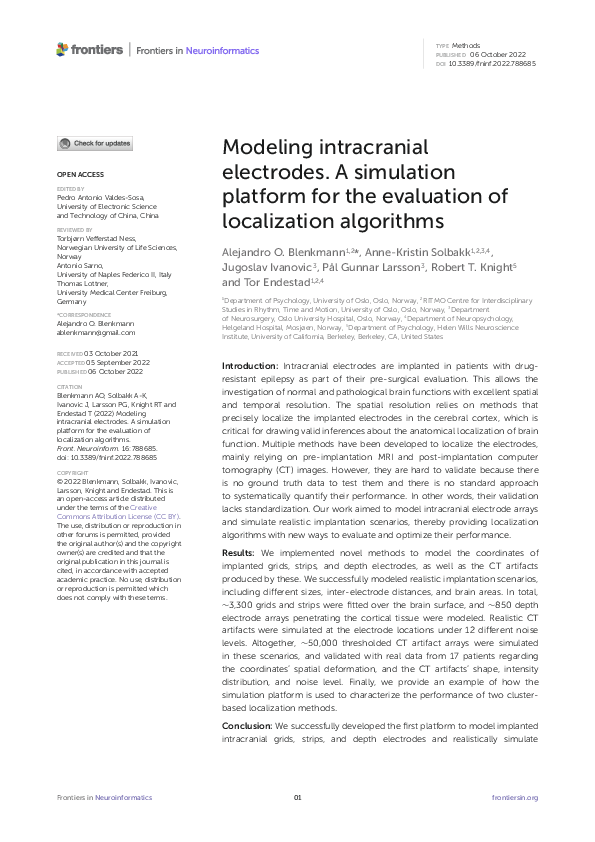 (PDF) Modeling intracranial electrodes. A simulation platform for the ...