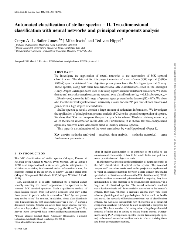(PDF) Automated classification of stellar spectra -- II. Two-dimensional classification with ...