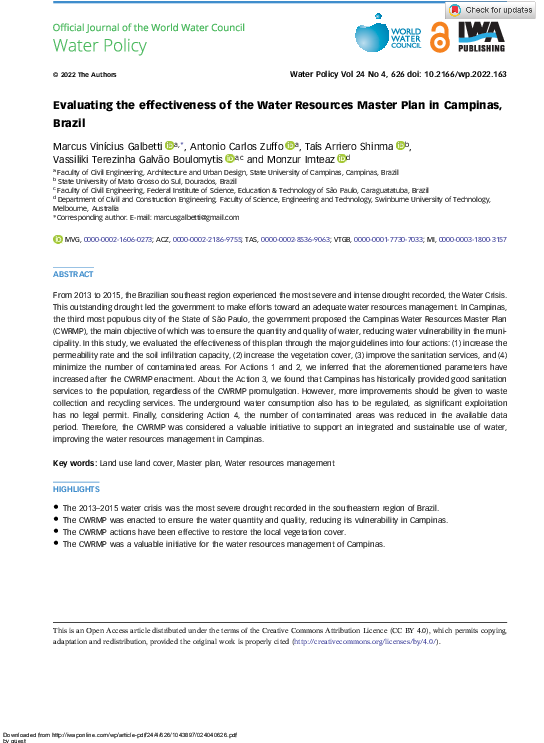 (PDF) Evaluating the effectiveness of the Water Resources Master Plan ...