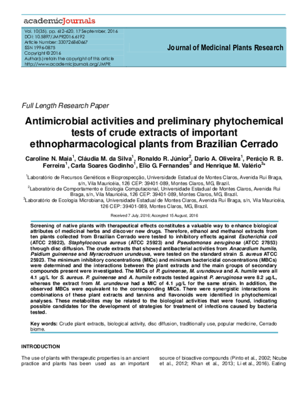 (PDF) Antimicrobial activities and preliminary phytochemical tests of ...