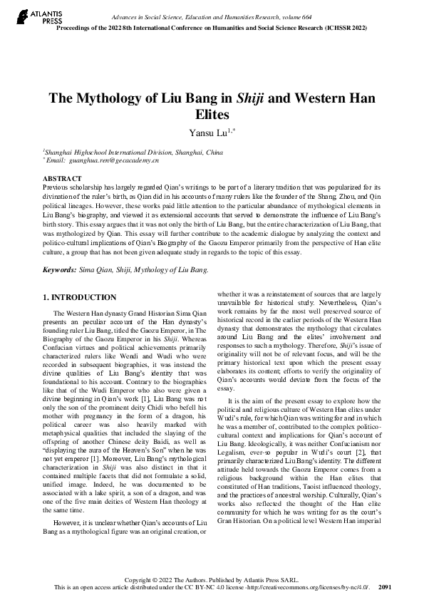 (PDF) The Mythology of Liu Bang in Shiji and Western Han Elites