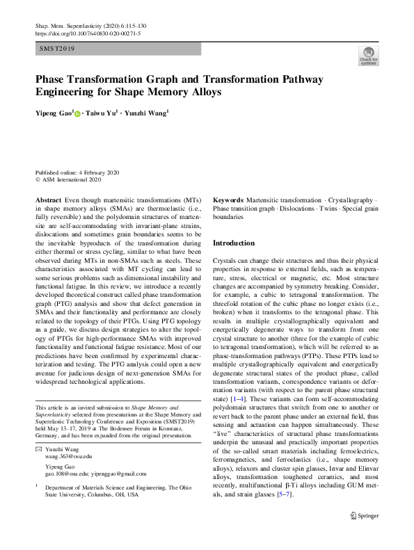 (PDF) Phase Transformation Graph and Transformation Pathway Engineering for Shape Memory Alloys ...