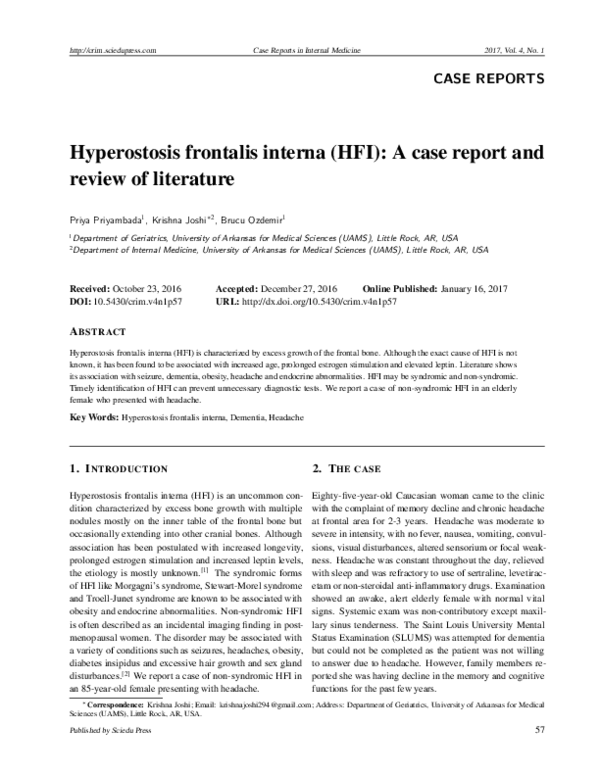 (PDF) Hyperostosis frontalis interna (HFI): A case report and review of ...