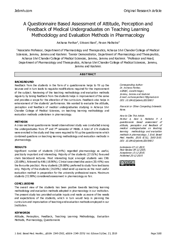 (PDF) A Questionnaire Based Assessment of Attitude, Perception and ...