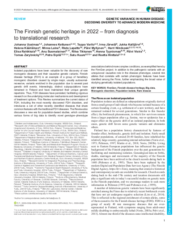 (PDF) The Finnish genetic heritage in 2022 – from diagnosis to ...