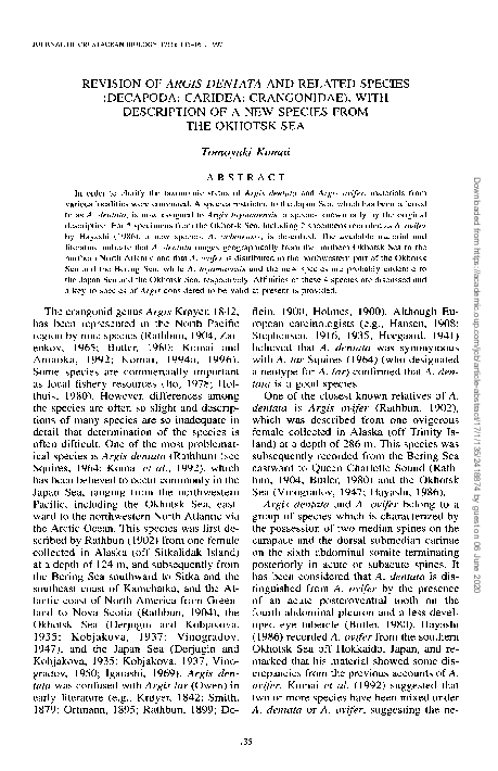 (PDF) Revision of Argis Dentata and Related Species (Decapoda: Caridea ...