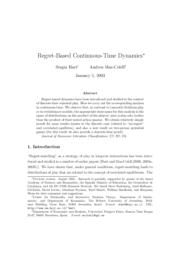 (PDF) Regret-Based Continuous-Time Dynamics