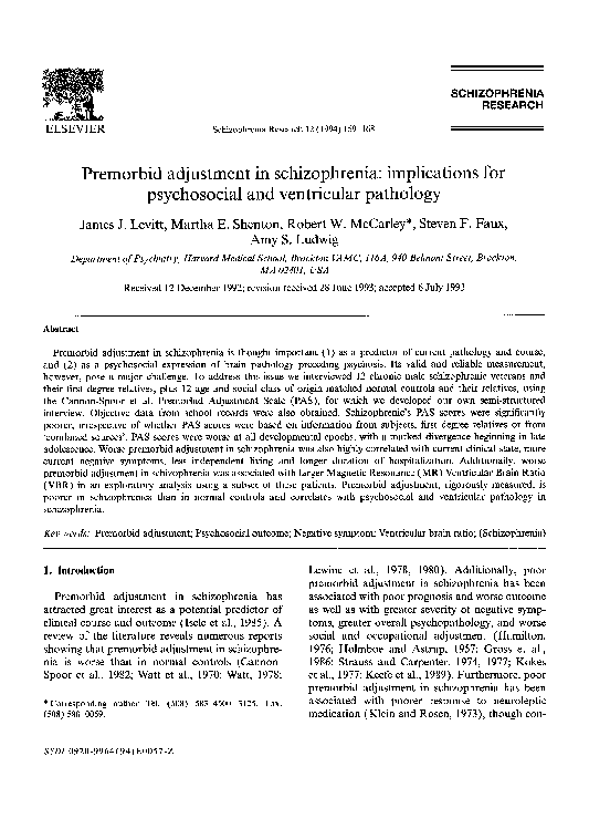 (PDF) Premorbid Adjustment in Schizophrenia - Implications for ...