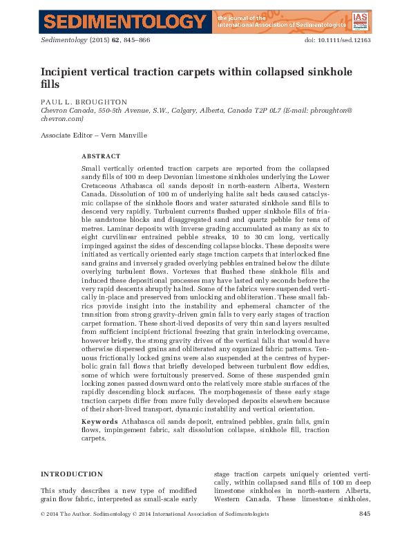 (PDF) Incipient vertical traction carpets within collapsed sinkhole fills