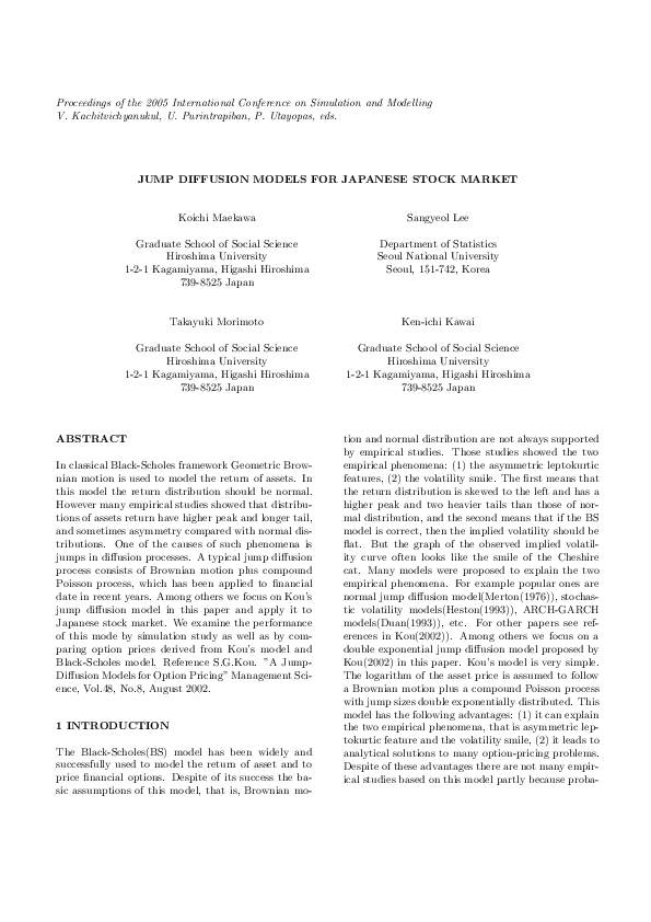 (PDF) Jump Diffusion Models for Japanese Stock Market | koichi maekawa - Academia.edu