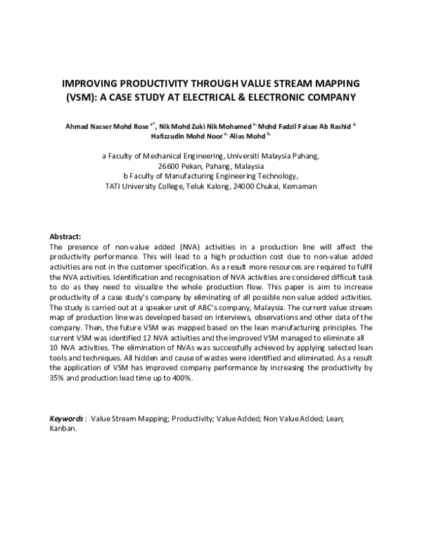 (PDF) Improving productivity through value stream mapping (VSM): A case study at electrical ...