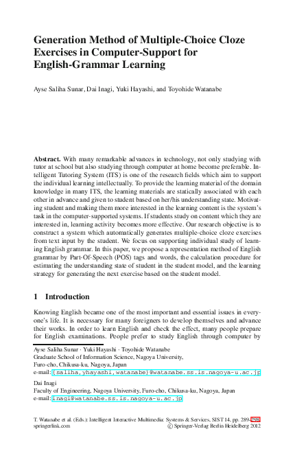 (PDF) Generation Method of Multiple-Choice Cloze Exercises in Computer ...