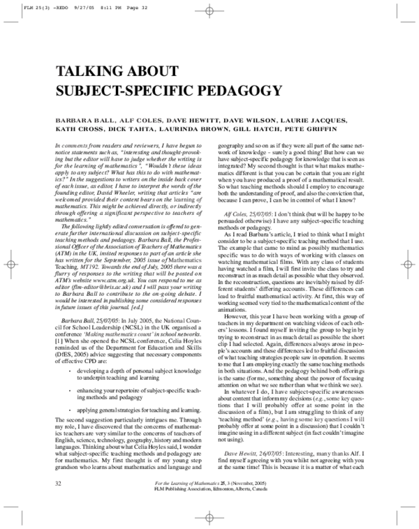 (PDF) Talking about Subject-Specific Pedagogy
