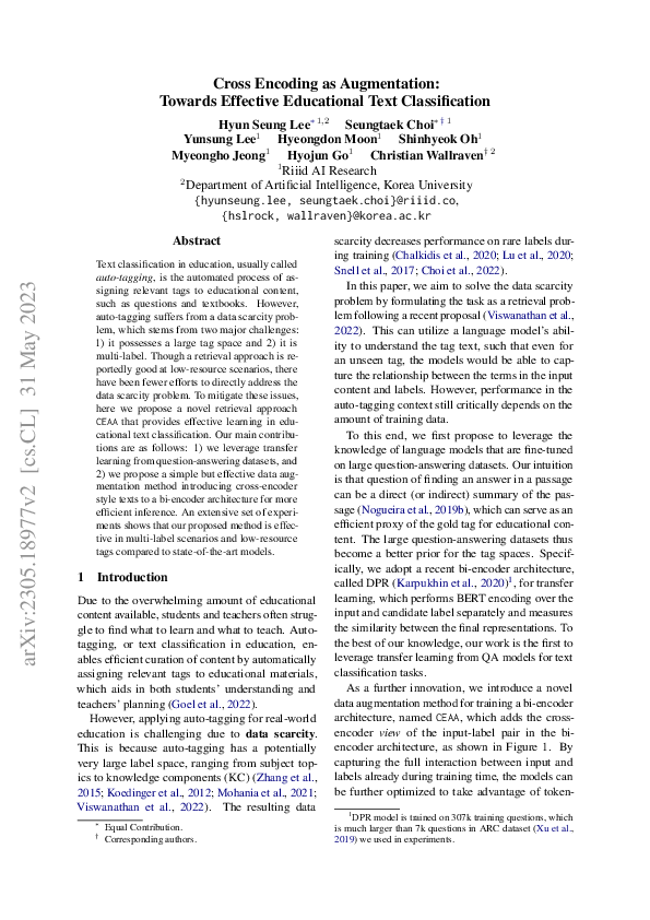 (PDF) Cross Encoding as Augmentation: Towards Effective Educational ...