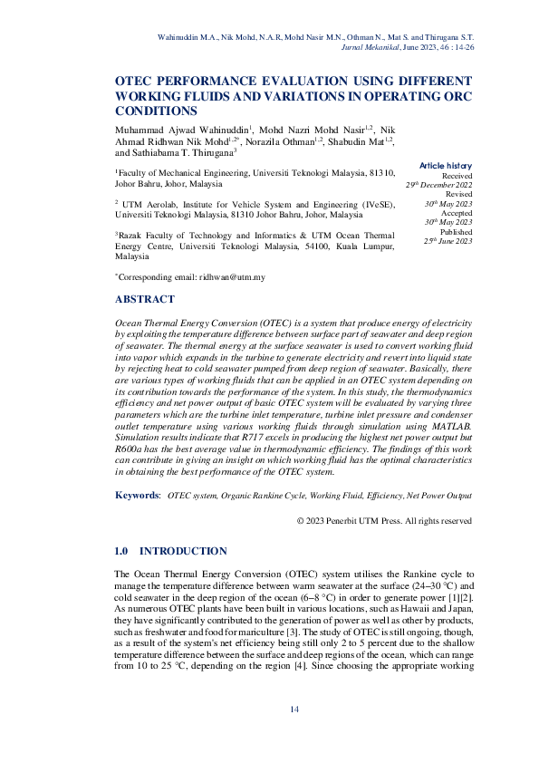 Pdf Otec Performance Evaluation Using Different Working Fluids And