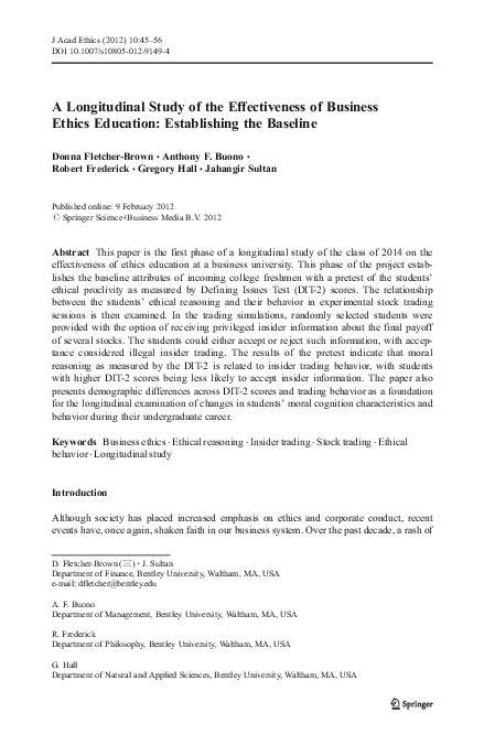(PDF) A Longitudinal Study of the Effectiveness of Business Ethics Education: Establishing the ...