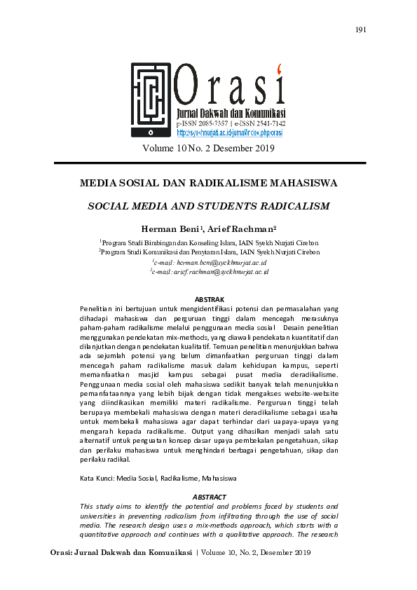(PDF) Media Sosial Dan Radikalisme Mahasiswa