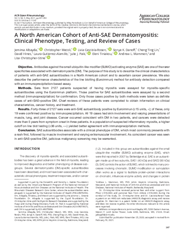 (PDF) A North American Cohort of Anti‐SAE Dermatomyositis: Clinical ...