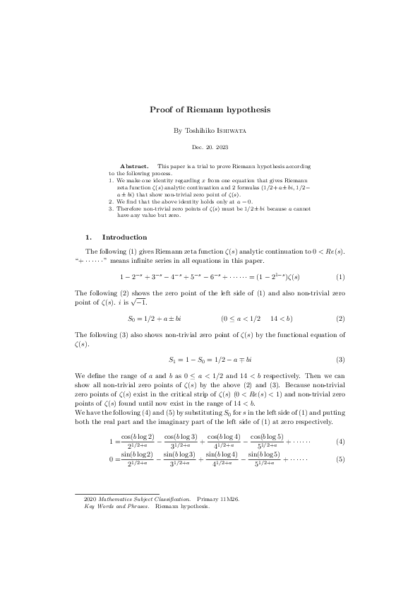(PDF) Proof of Riemann hypothesis