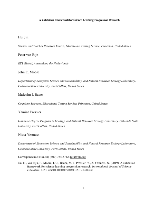 (PDF) A validation framework for science learning progression research