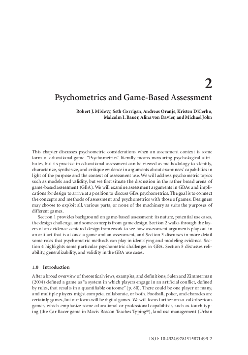 (PDF) Psychometrics and Game-Based Assessment
