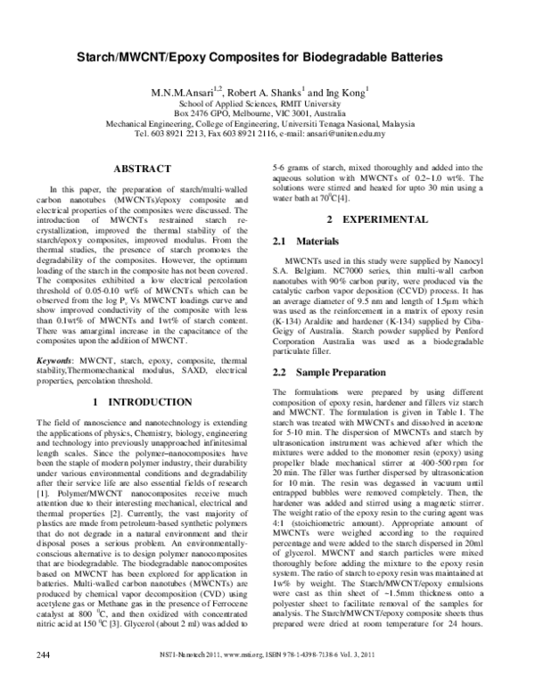 (PDF) Starch/MWCNT/epoxy composites for biodegradable batteries