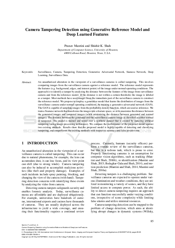 (PDF) Camera Tampering Detection using Generative Reference Model and Deep Learned Features